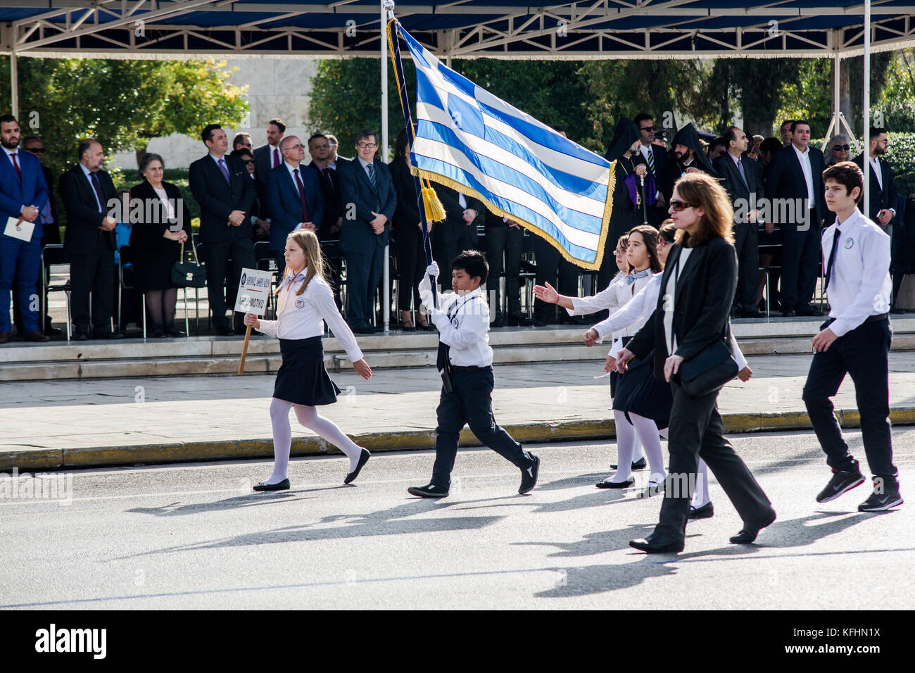 Athens, Greece. 28th Oct, 2017. Students parade in Athens due to "Ohi ...