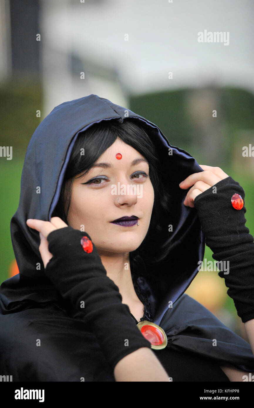 London, UK. 29 October 2017. A cosplayer joins others from around the ...