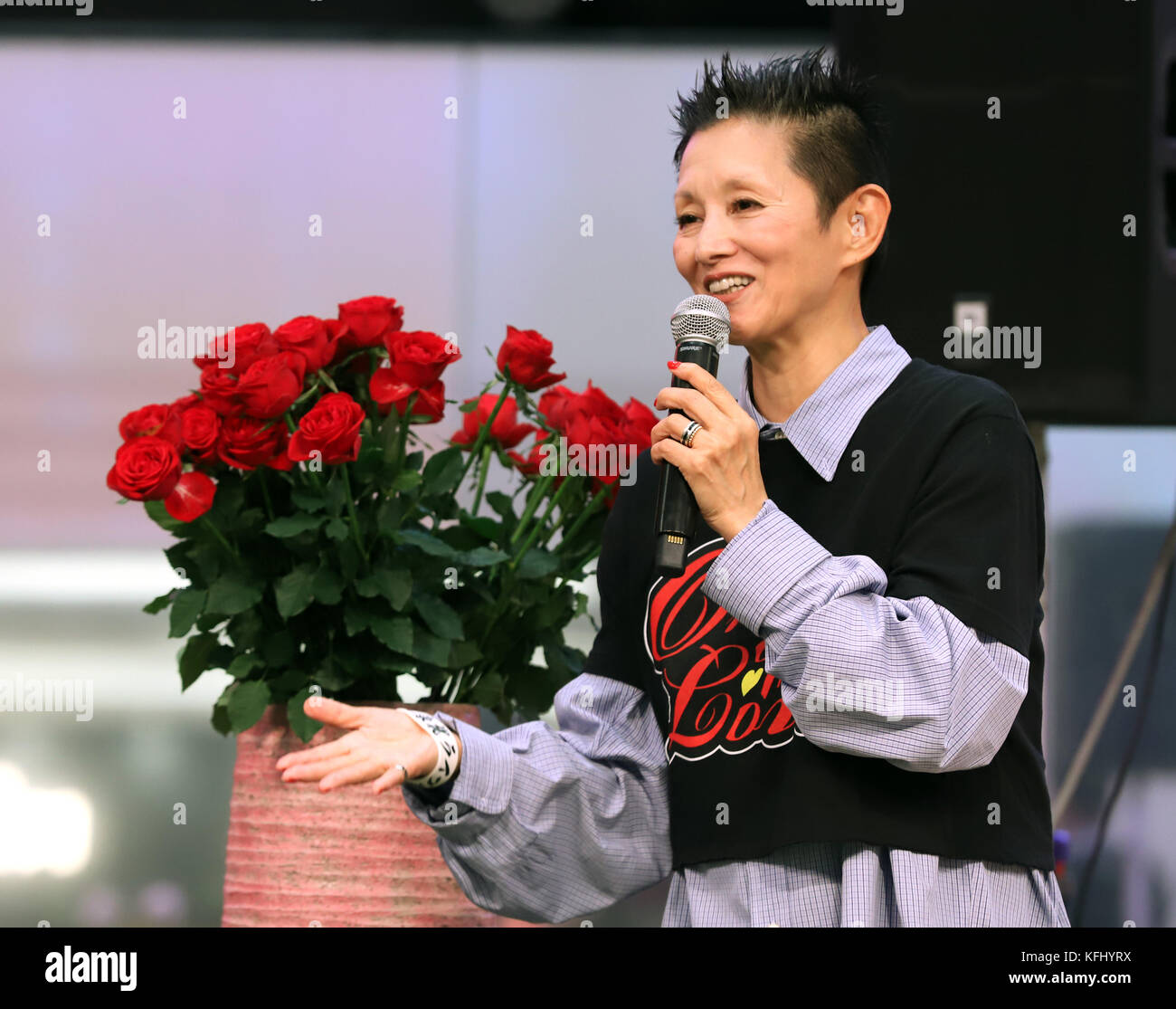 Tokyo, Japan. 29th Oct, 2017. Japanese singer Mari Natsuki speaks for ...