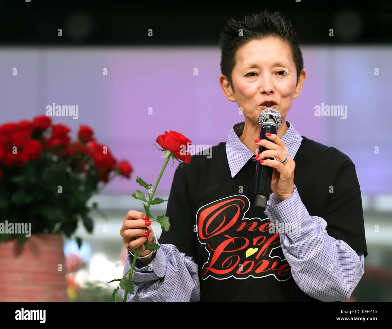 Tokyo, Japan. 29th Oct, 2017. Japanese singer Mari Natsuki speaks for ...