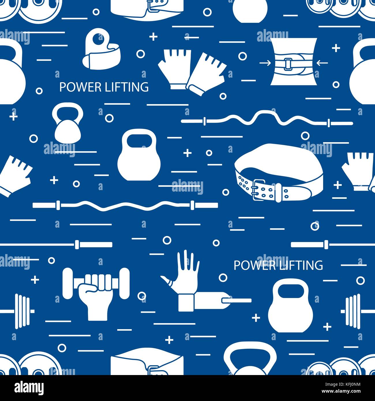 Vector pattern on the sports theme. Different goods for weightlifting ...