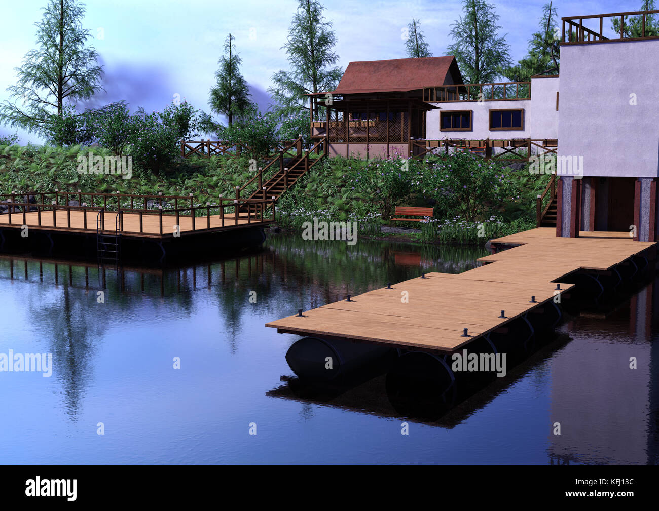 3D rendering of a lake house and reflection Stock Photo - Alamy