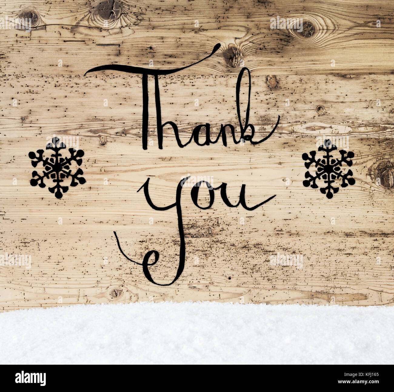 English Calligraphy Thank You. Rustic Wooden Background With Snow Stock ...
