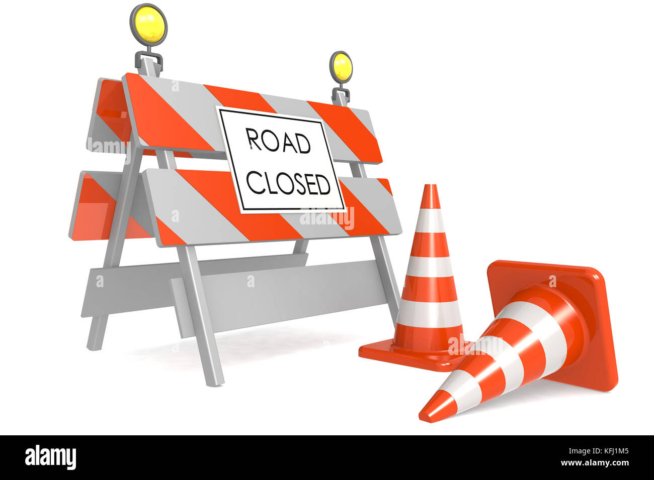 Road closed sign with traffic cones, 3D rendering Stock Photo - Alamy
