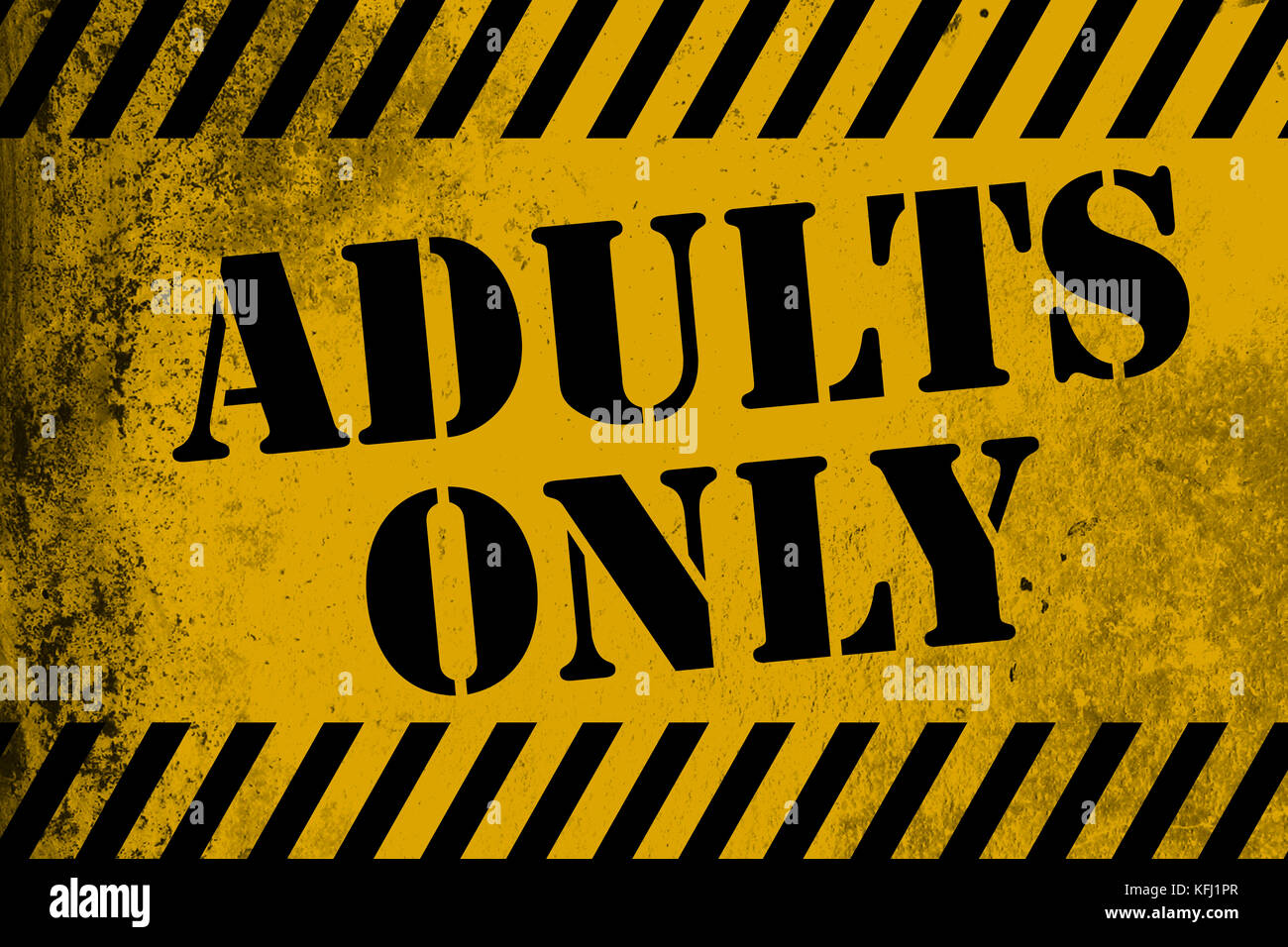 Adults only sign yellow with stripes, 3D rendering Stock Photo - Alamy