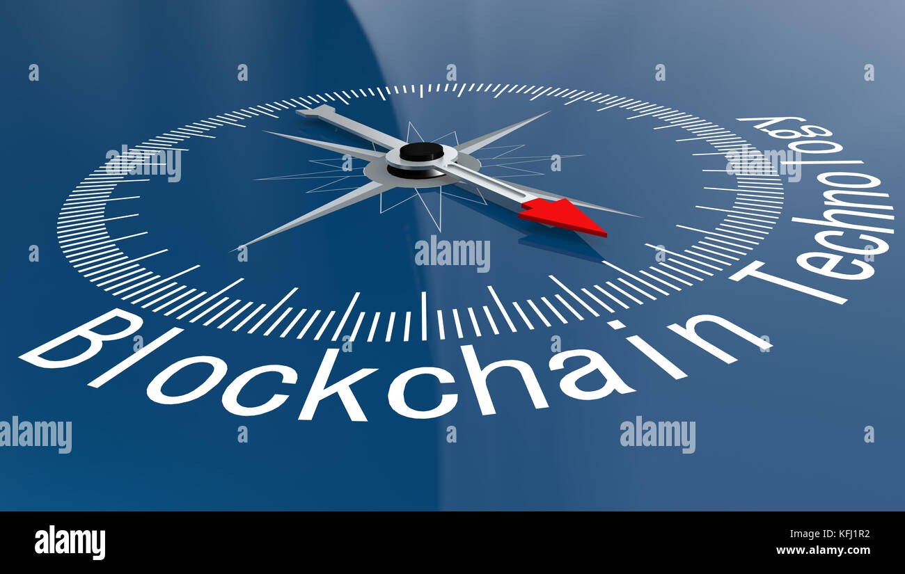 Blue compass with Blockchain Technology word, 3D rendering Stock Photo ...