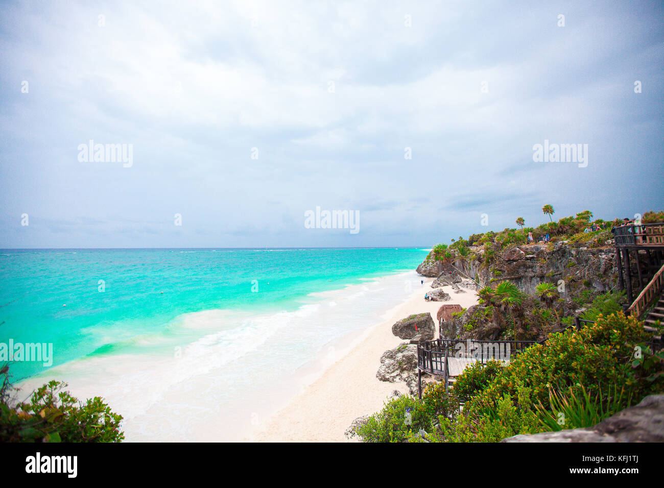 Stunning cliff side views of Tulum ruins by the Caribbean Sea in Mexico ...