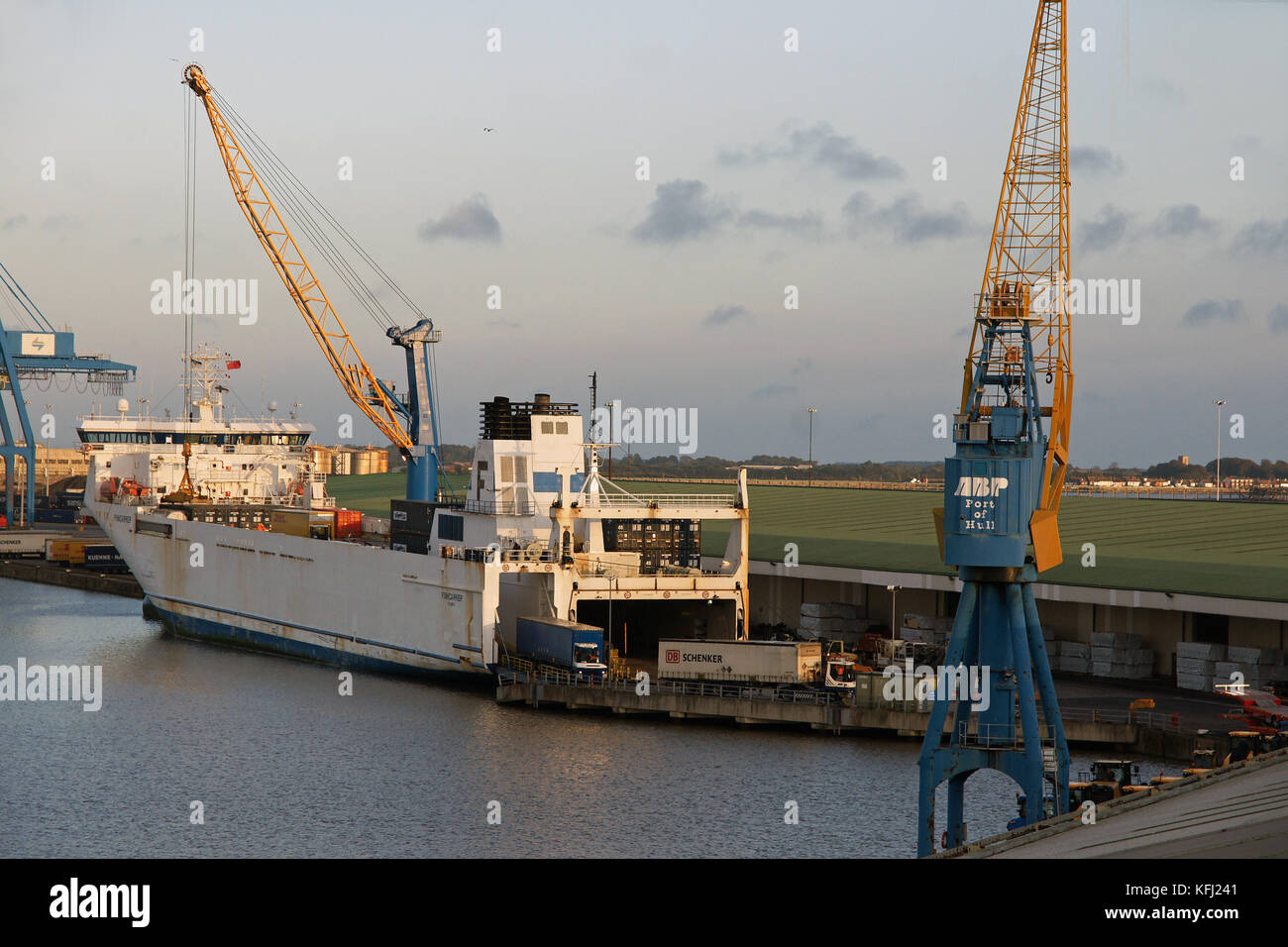 Container lorries disembark from the Ro Ro cargo ship Finncarrier in ...