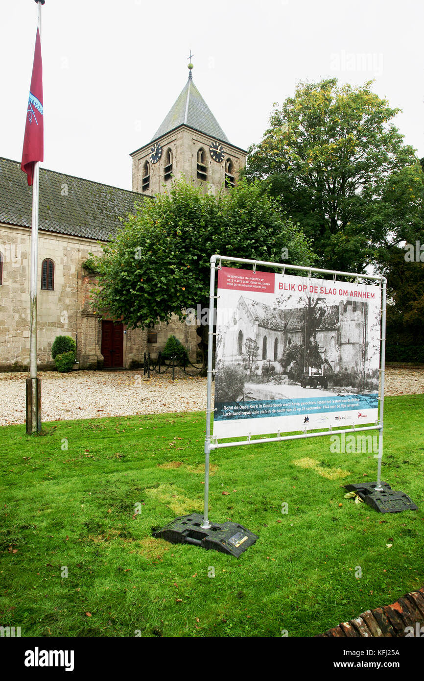 Parachute Regiment Flag and battle information boards at Oosterbeek ...