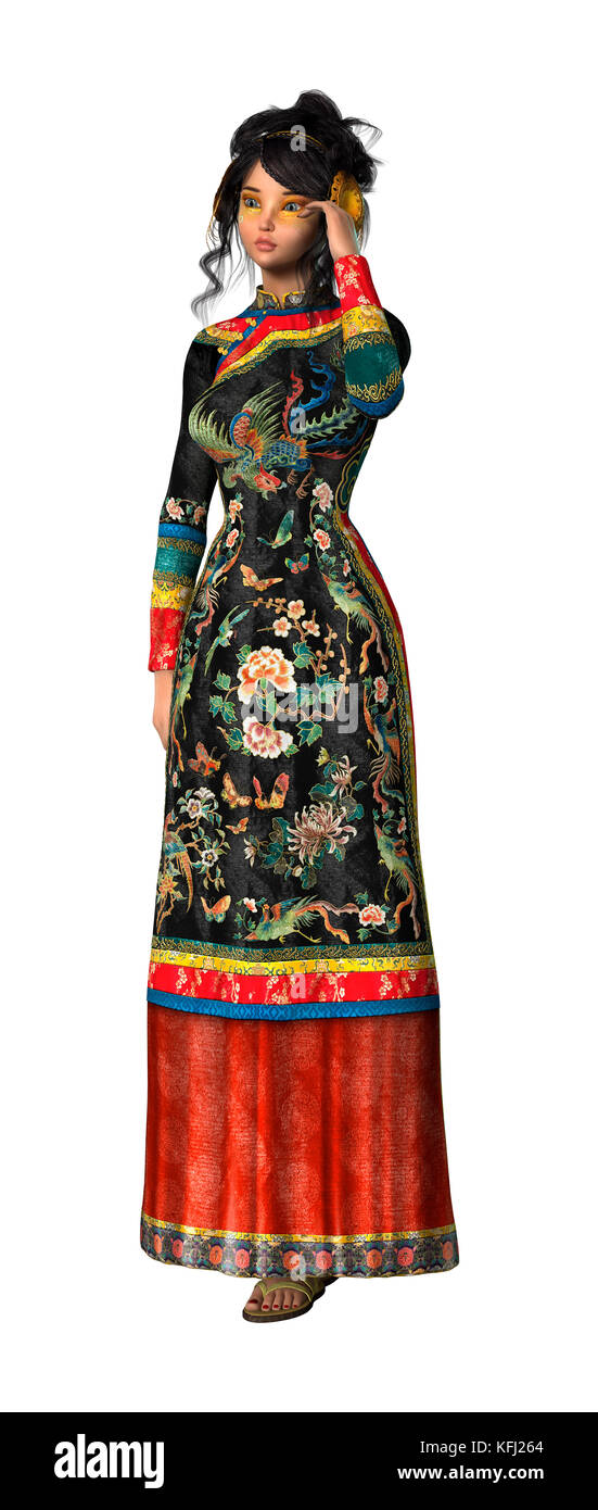 3D rendering of a beautiful princess of Chine isolated on white ...