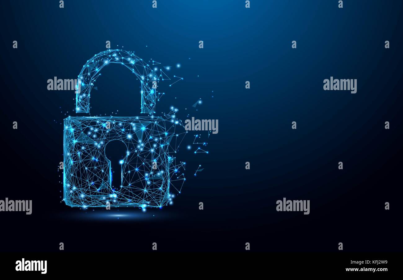 Cyber security concept. Lock symbol from lines and triangles, point ...