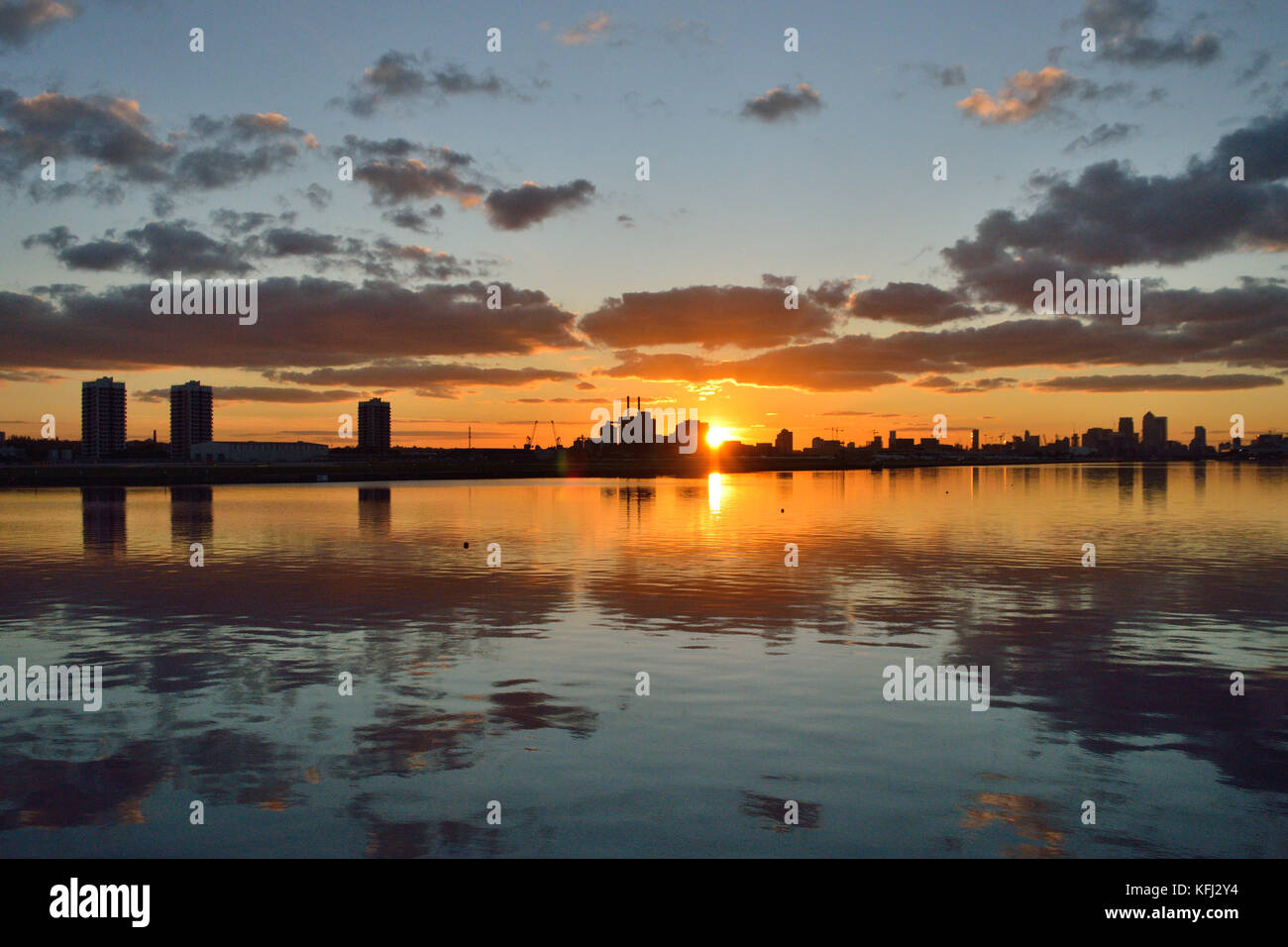 Sunset in London's Royal Docks, Newham, England Stock Photo - Alamy