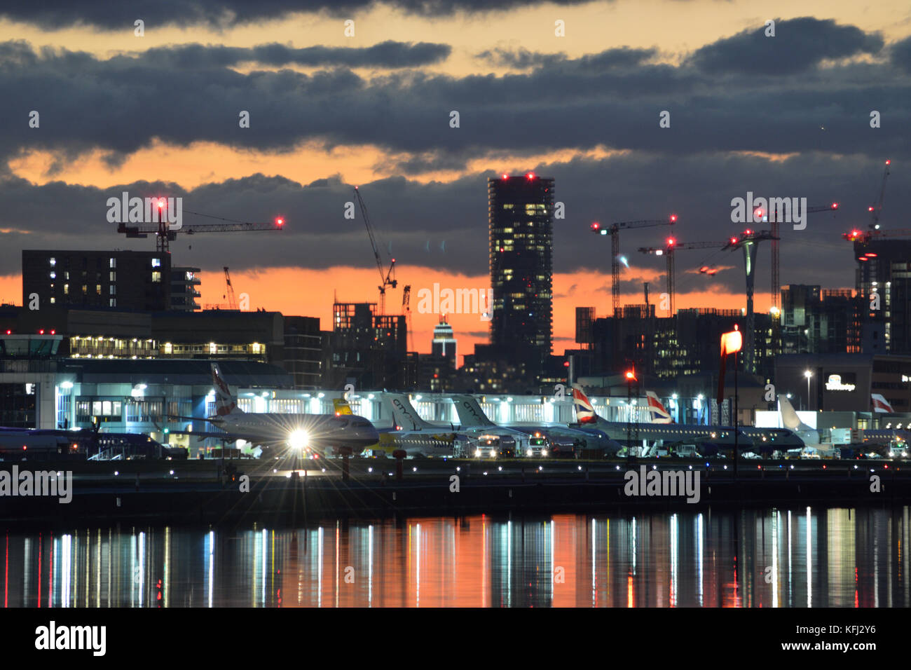Sunset in London's Royal Docks, Newham, England Stock Photo - Alamy