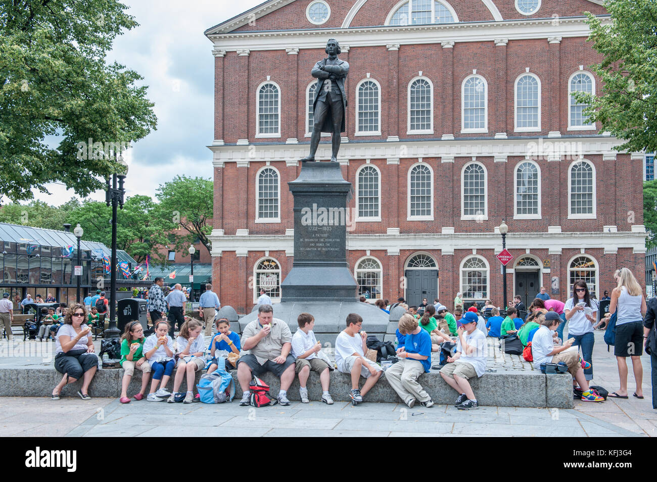 Samuel Adams statue in front of Faneuil Hall in Boston. Faneuil Hall ...