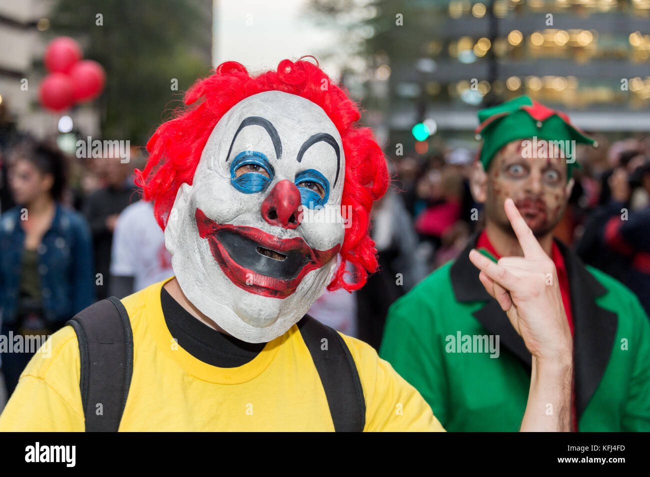 Montreal, Canada - October 28, 2017: Clown taking part in the Zombie ...