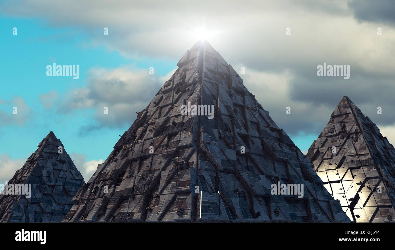 3d rendering. Pyramids and futuristic structures Stock Photo - Alamy