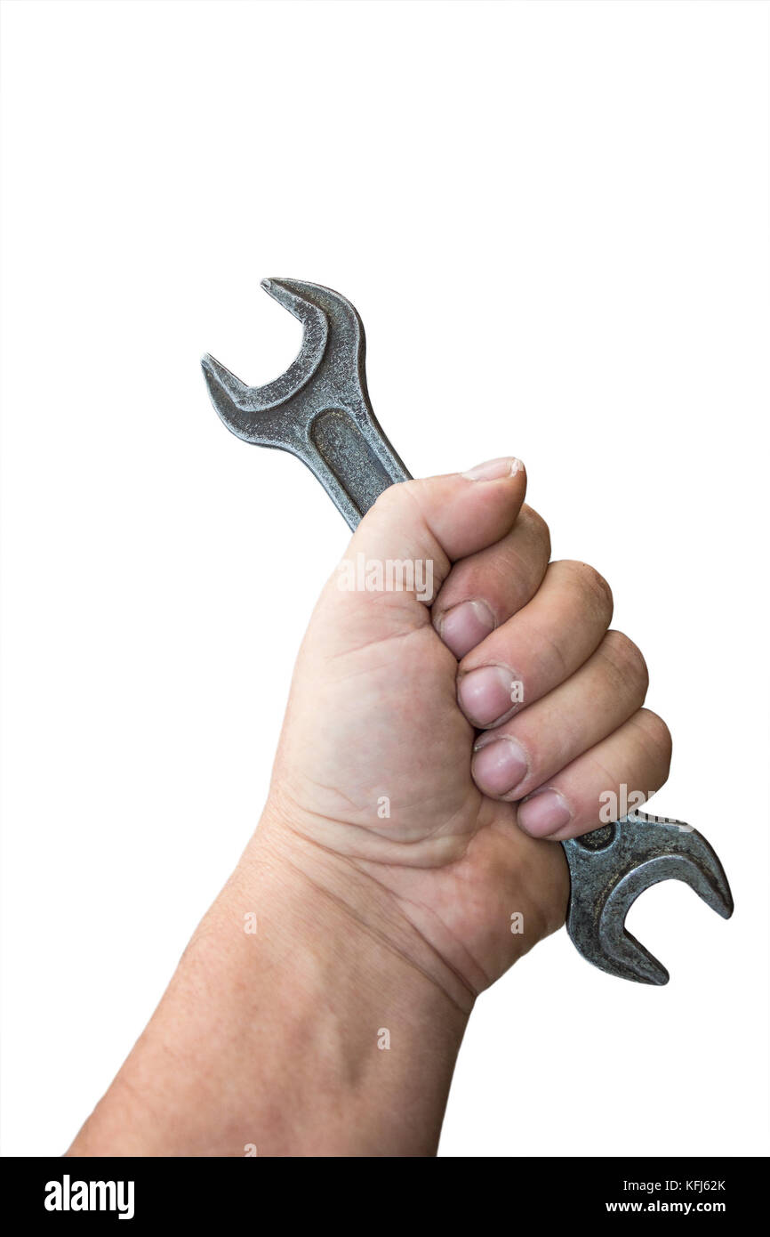 Wrench in male hand Stock Photo - Alamy