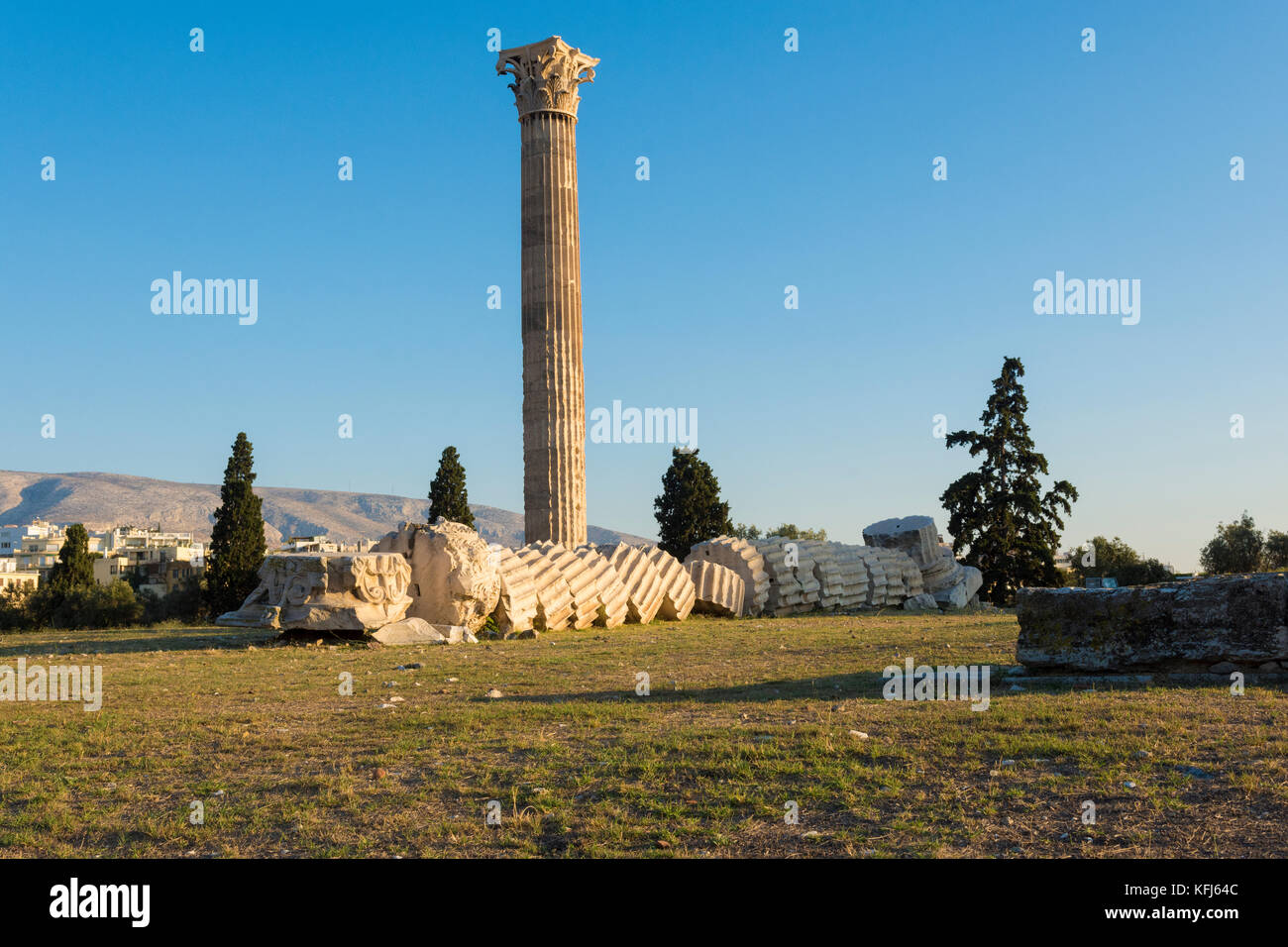 temple of zeus ruins in athens, fallen column Stock Photo - Alamy