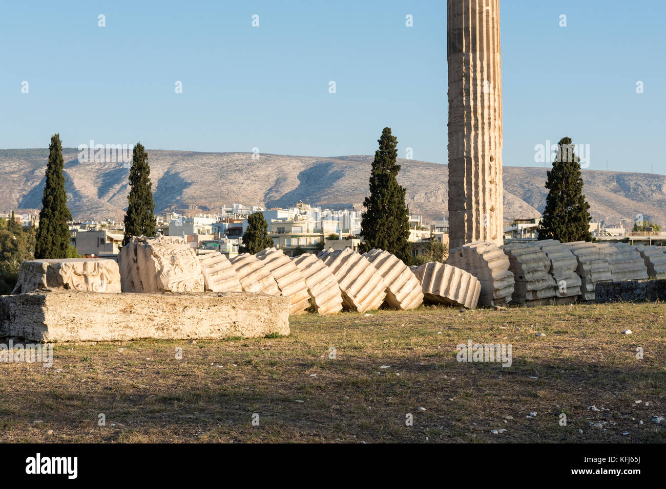 temple of zeus ruins in athens, fallen column Stock Photo - Alamy