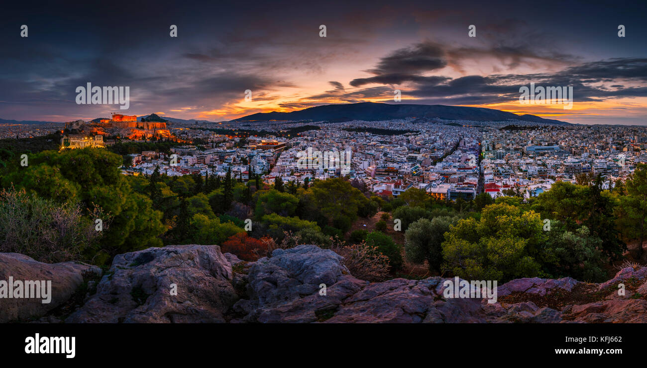 View of Athens from Filopappou hill at sunrise, Greece Stock Photo - Alamy