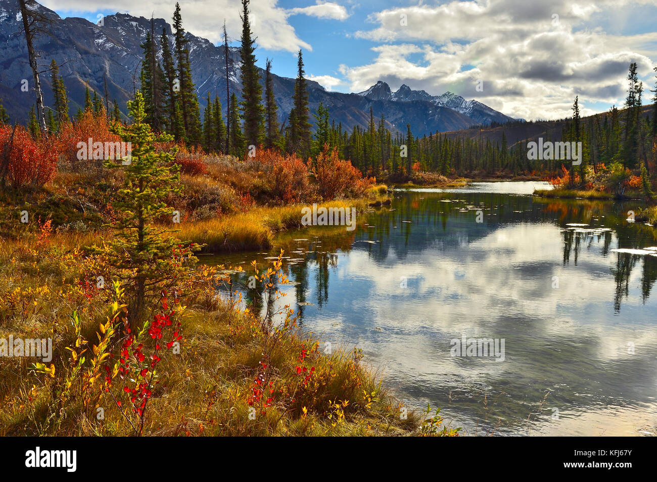 An autumn landscape image taken in Jasper National Park with the ...