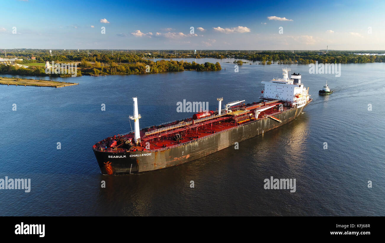 Oil Chemical Tanker on River Stock Photo - Alamy