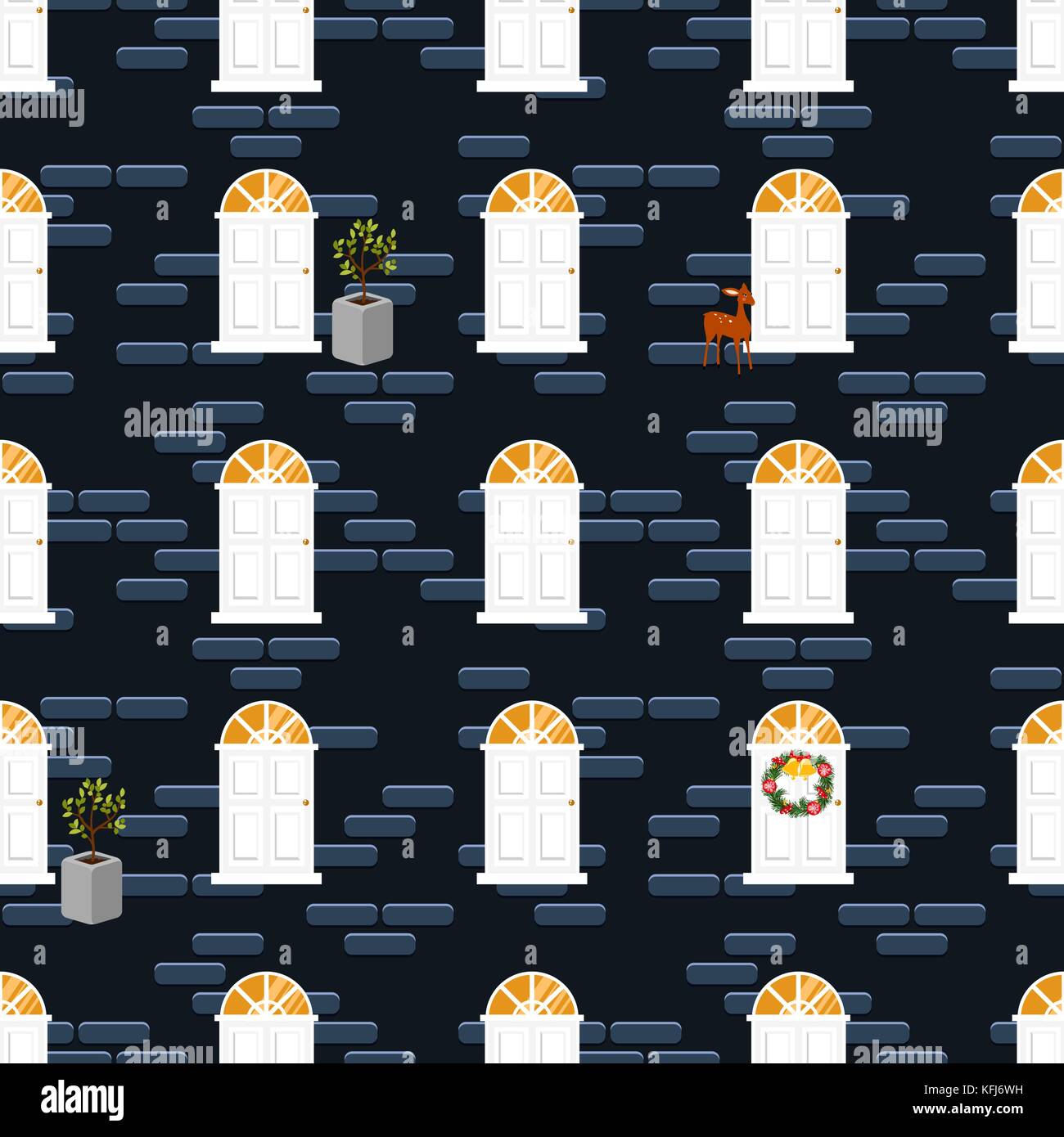 Doors seamless vector pattern and blue brick wall building Stock Vector ...