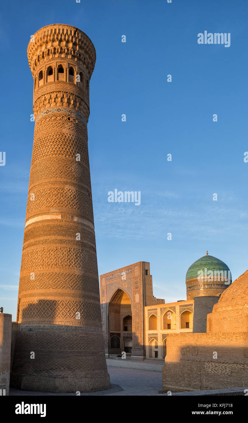 Kalyan Minaret and Miri Arab Madrasah at sunset. Bukhara, Uzbekistan ...