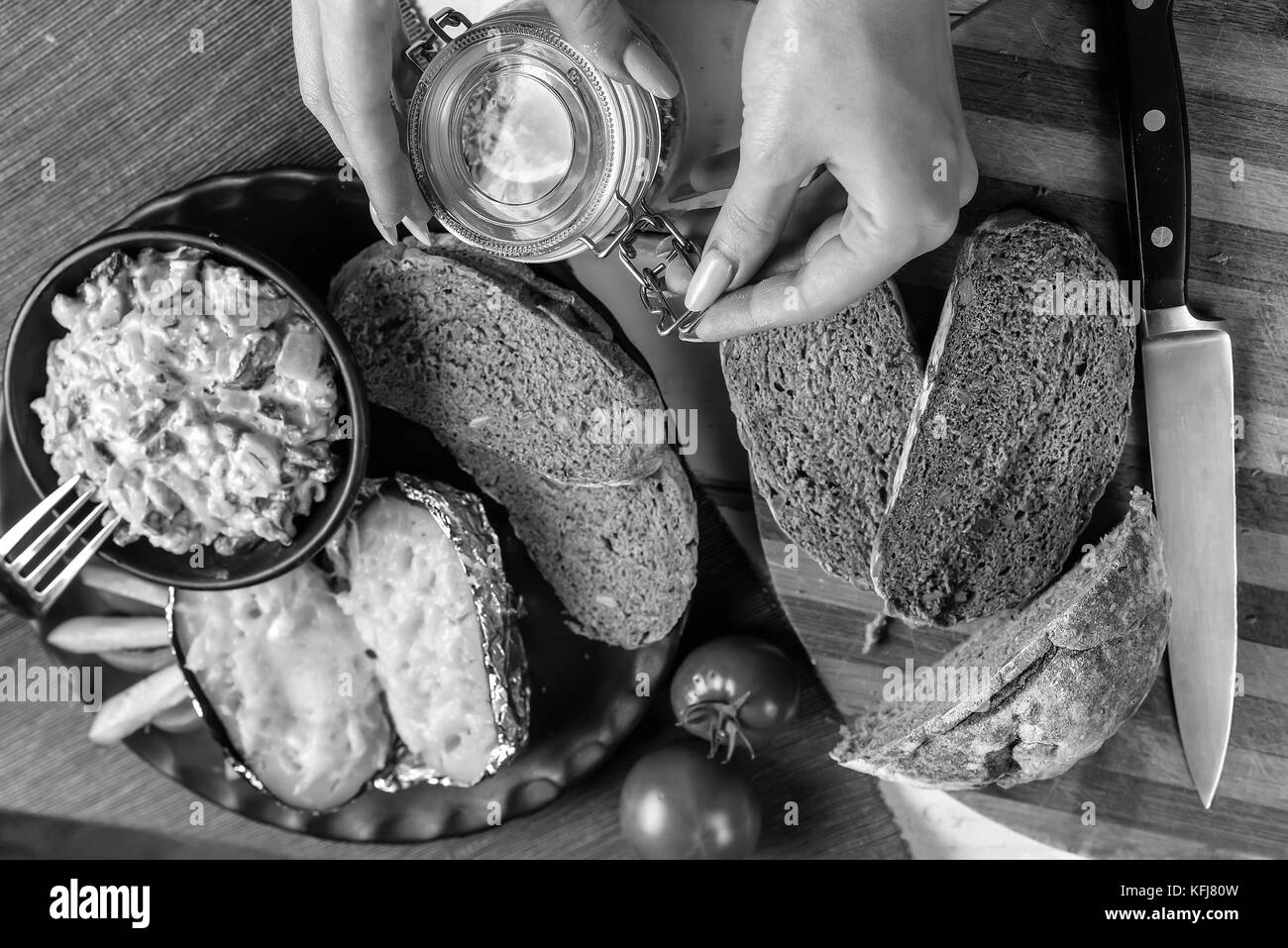 Tomatoes mushrooms Black and White Stock Photos & Images - Alamy