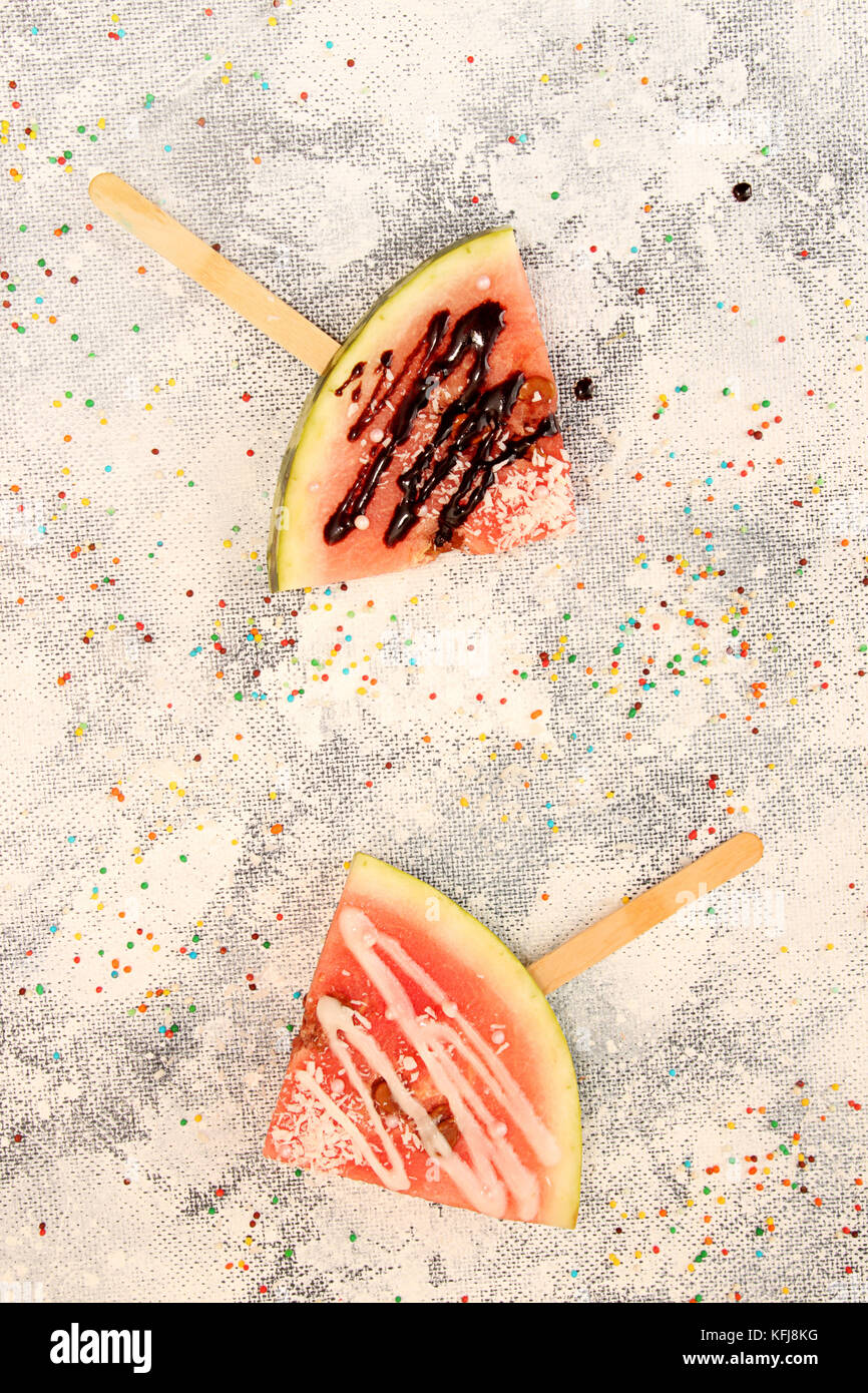 Slices watermelon in ice cream shape. Popular summer fruit watermelon ...