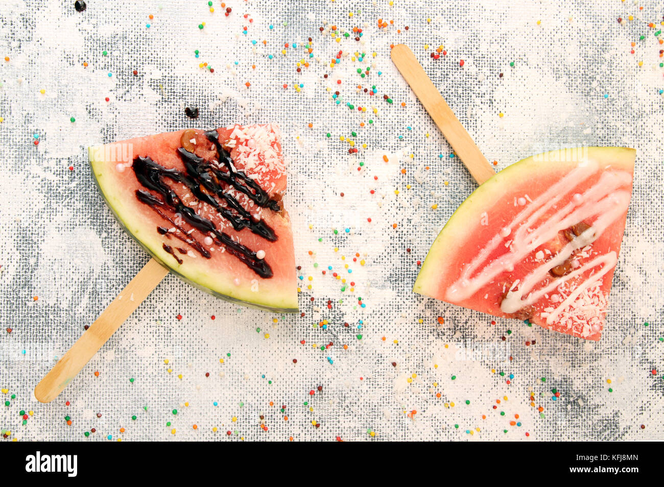 Slices watermelon in ice cream shape. Popular summer fruit watermelon ...