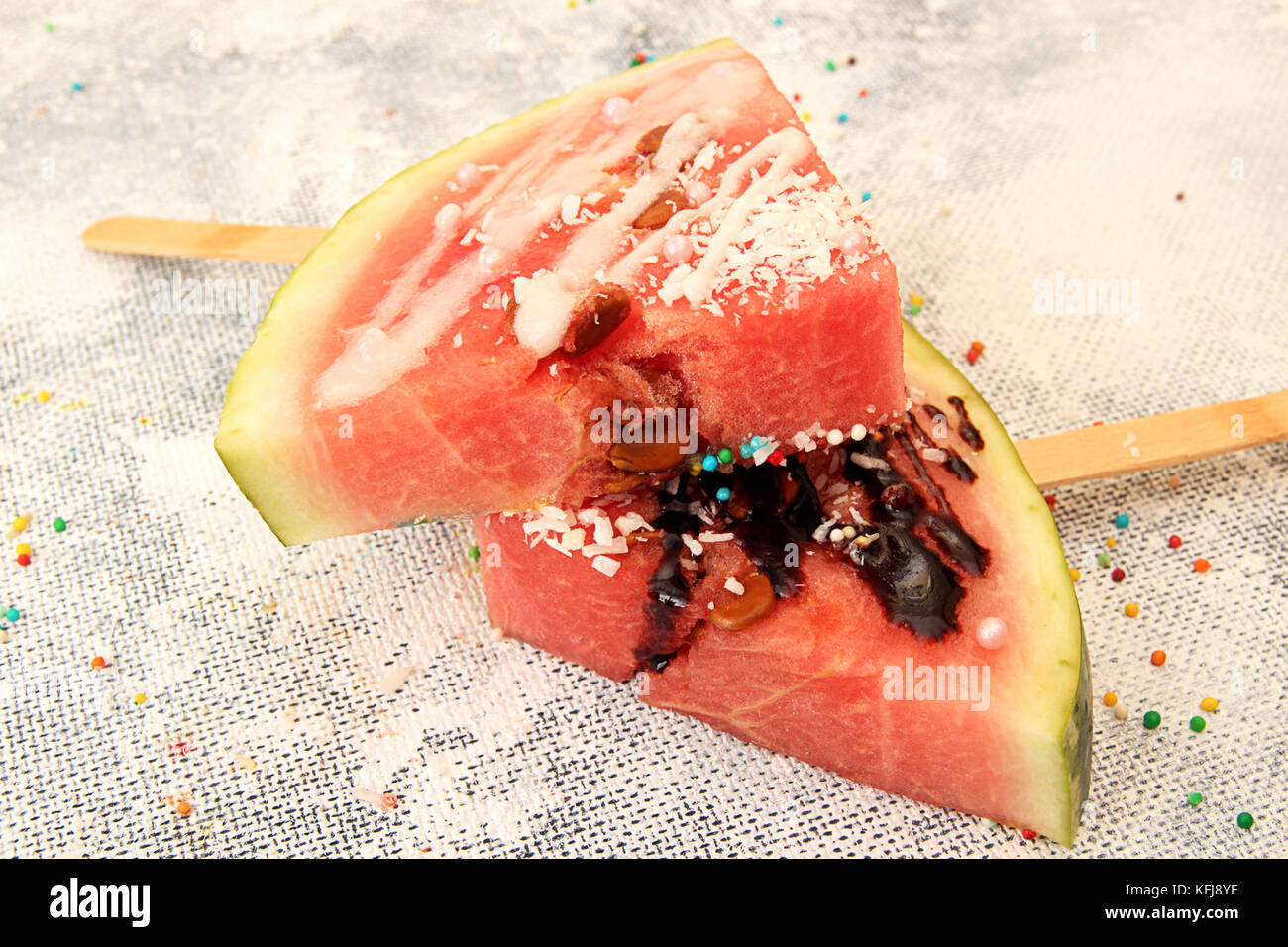 Slices watermelon in ice cream shape. Popular summer fruit watermelon ...