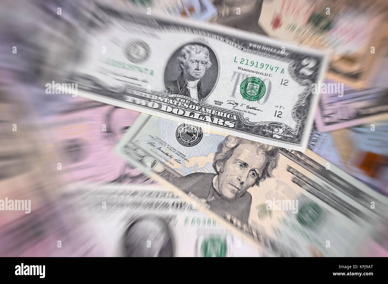 American dollar of different denominations blured background Stock ...