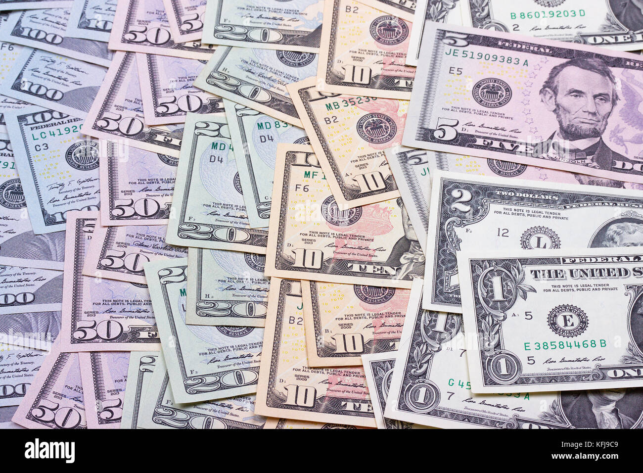 American dollar of different denominations blured background Stock ...