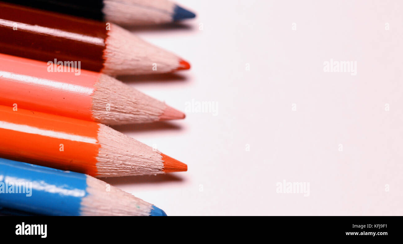 Multicolored pencils on the table. A stack of colored pencils ti Stock ...