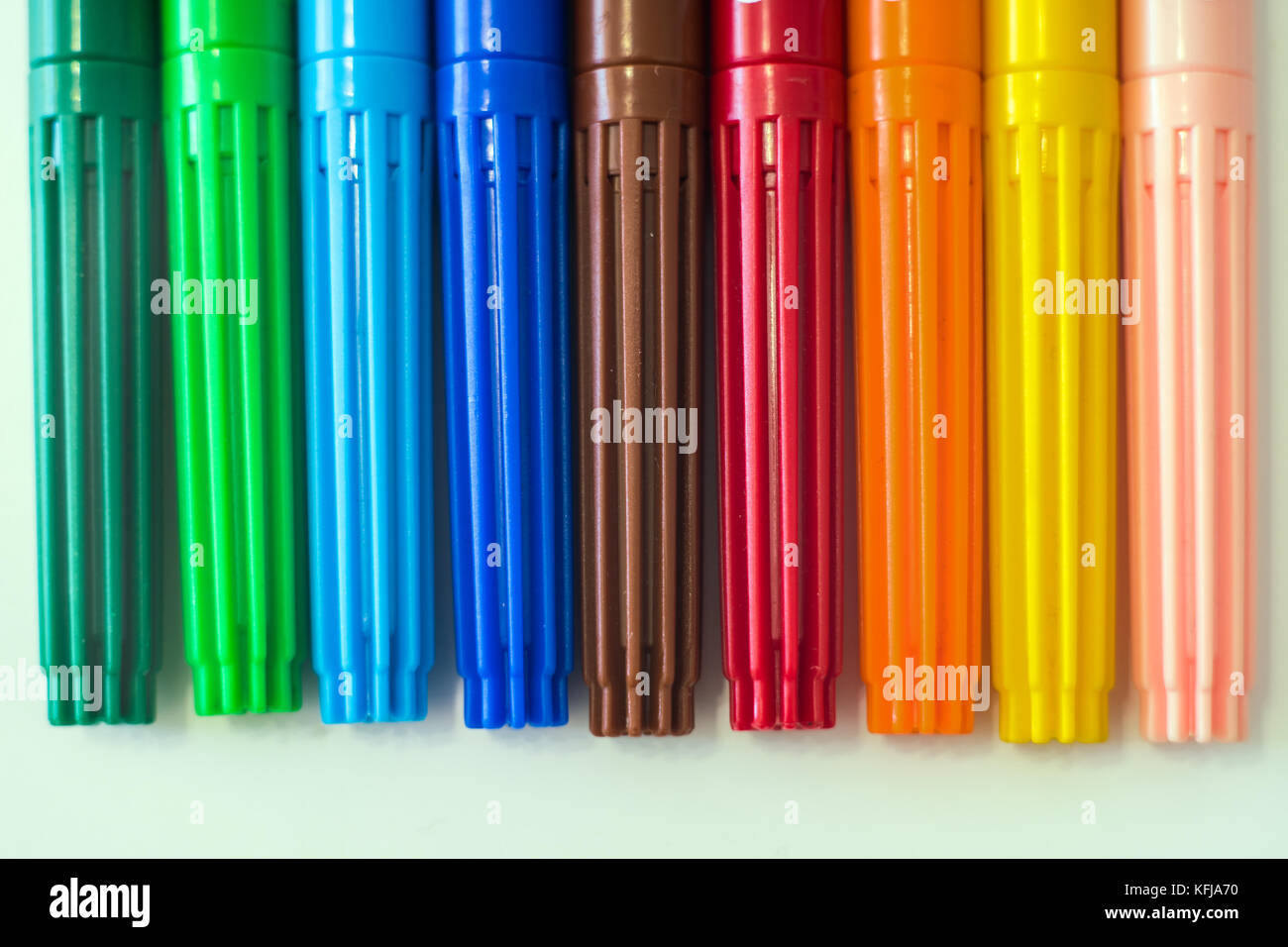 Coloring Markers in different colors, Close Up on White background ...