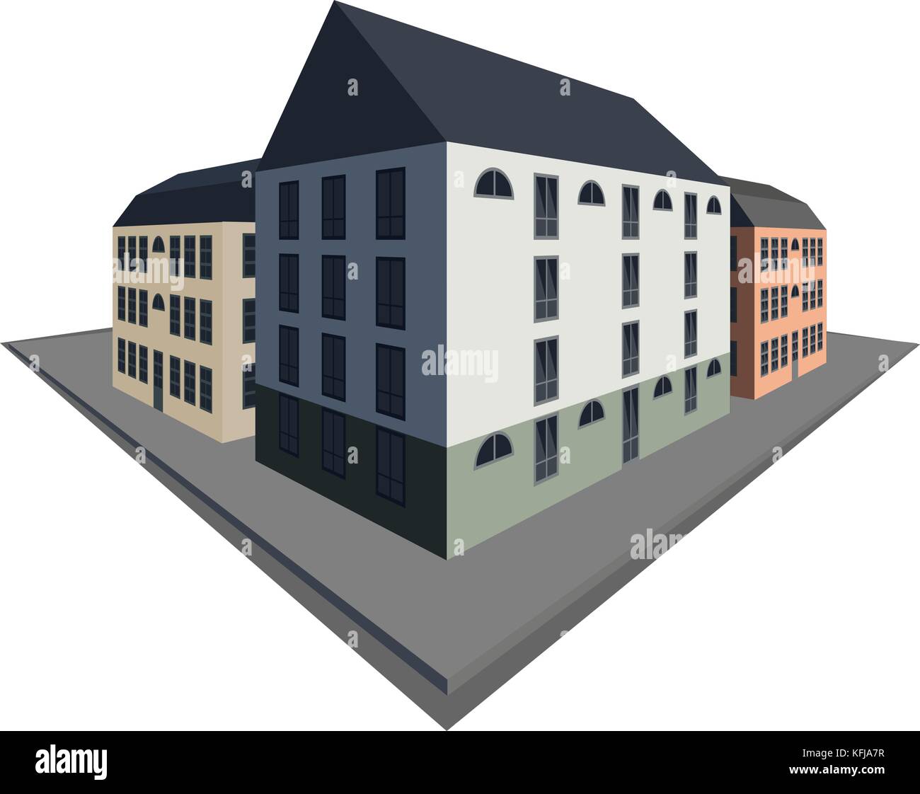 Block of old city buildings in perspective, vector Stock Vector Image ...