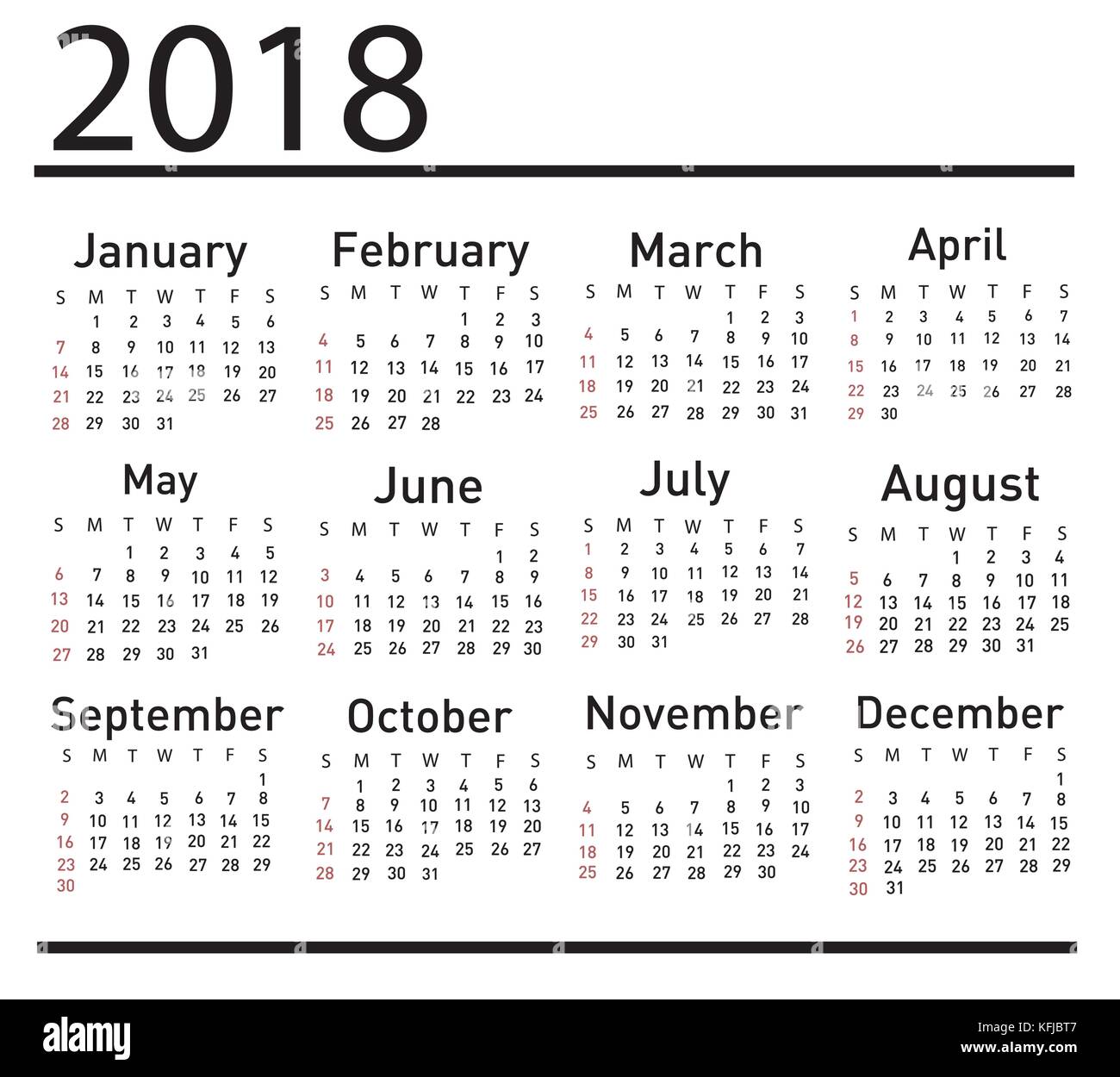 Calendar for 2018 vector illustration Stock Vector Image & Art - Alamy