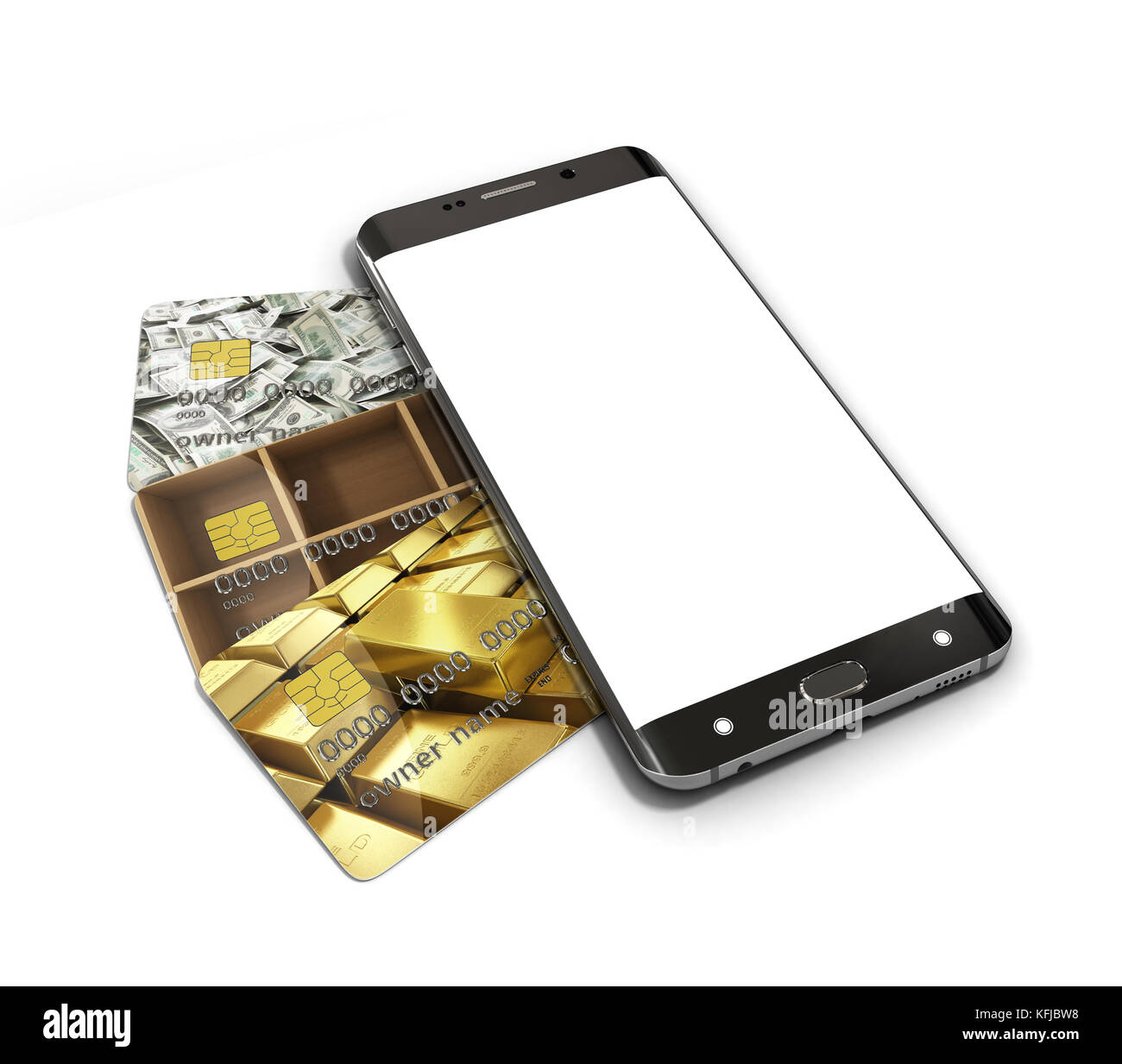concept of mobile banking, with a white screen smartphone lying on the ...
