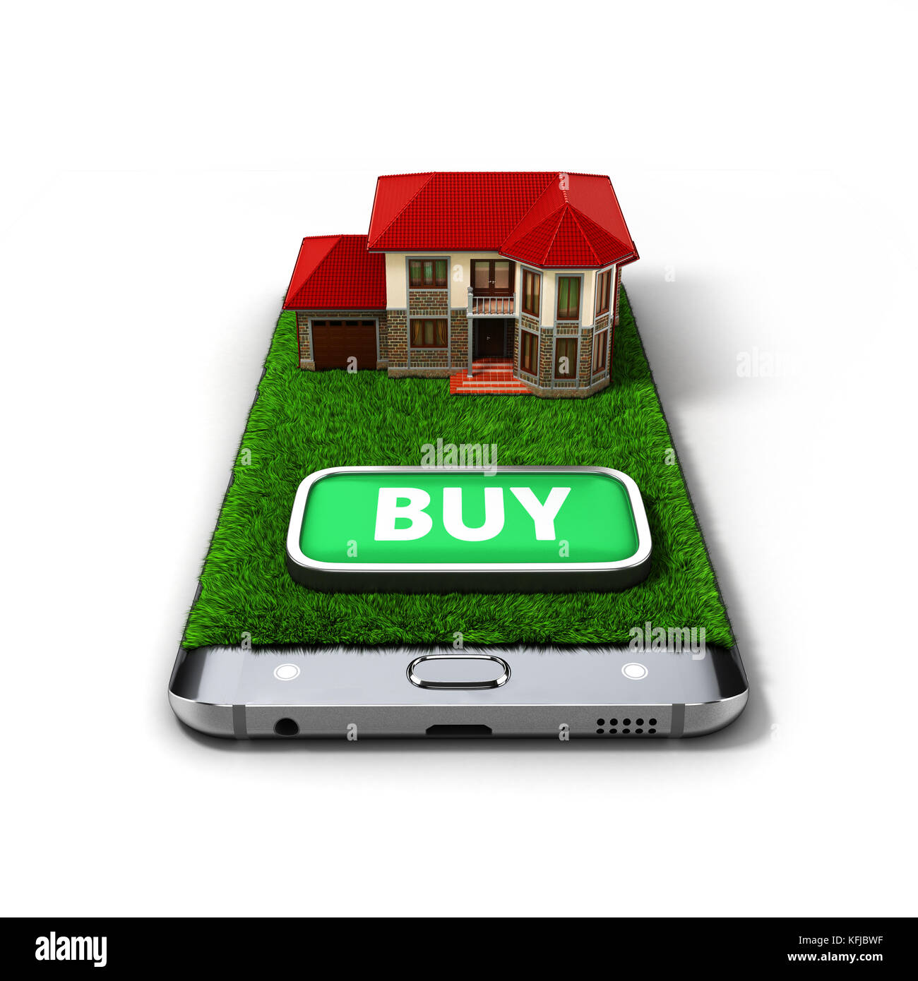 concept of online sales house property is on the phone 3d illustrations ...