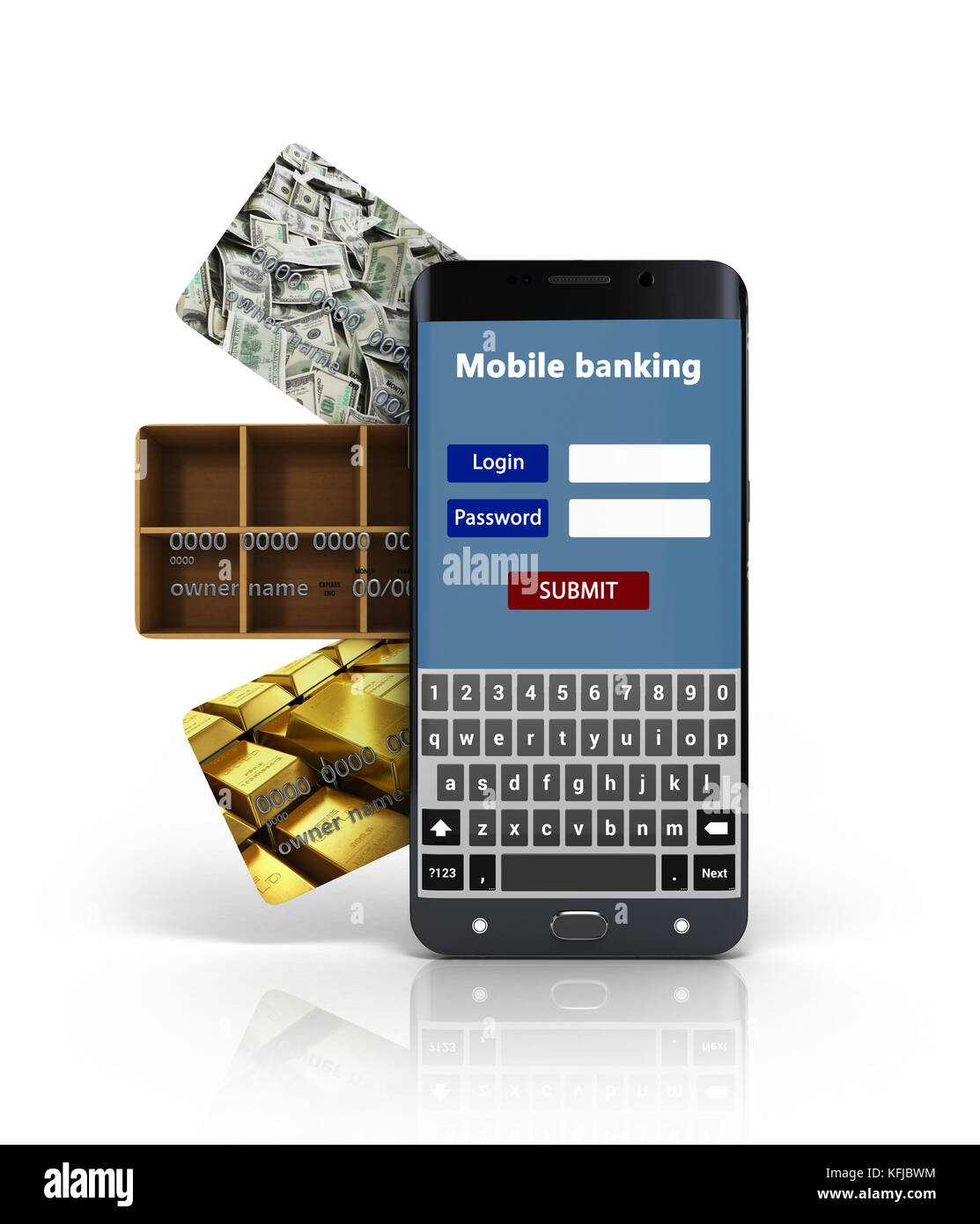concept of mobile banking, with a white screen smartphone lying on the ...