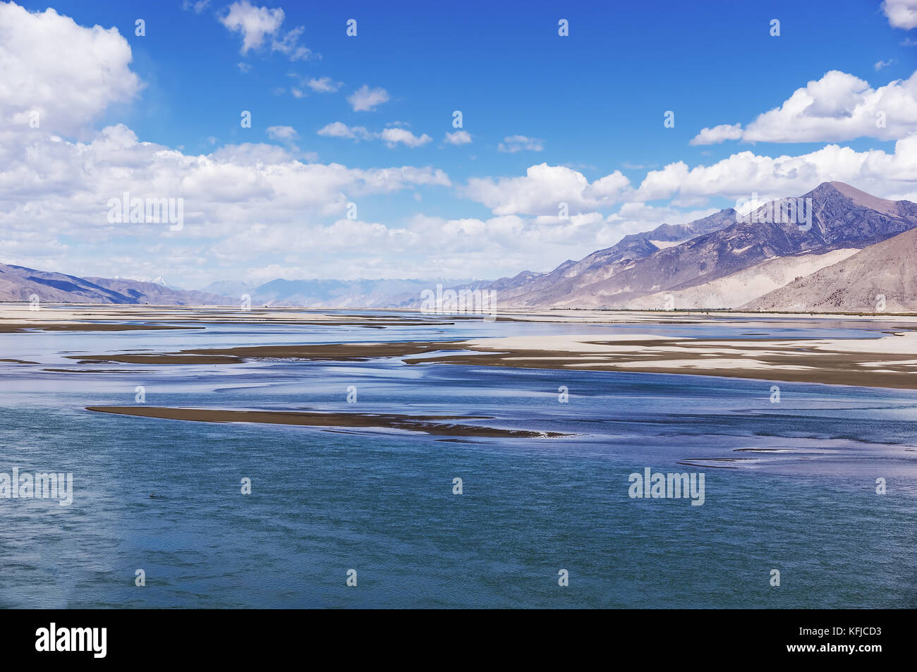 Brahmaputra river and mountain landscape - Tibet Stock Photo - Alamy