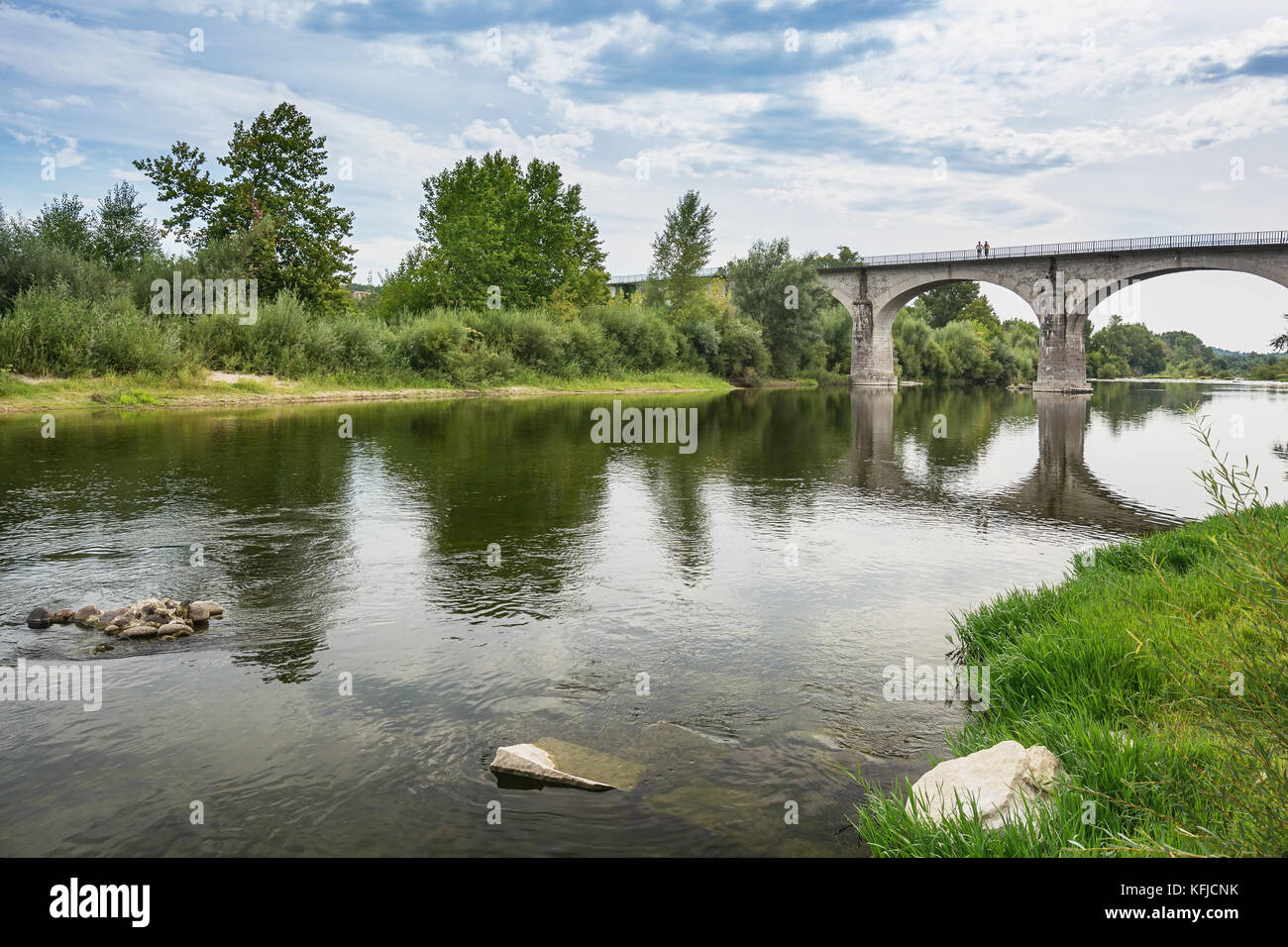 The bridge over the Ardeche river near the village of Lanas in the ...