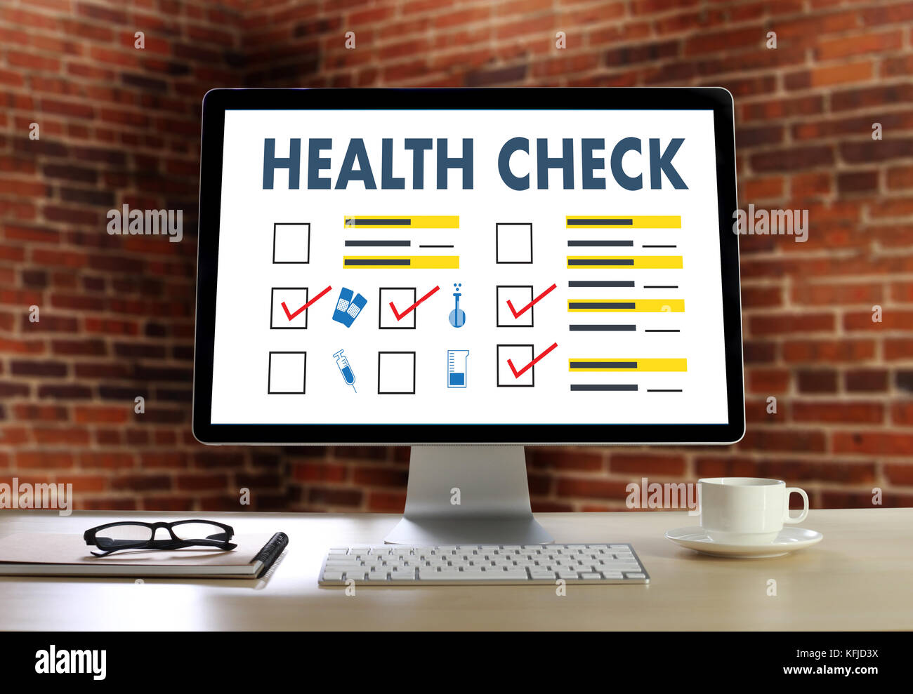 Digital HEALTH CHECK Concept working with computer interface as medical ...