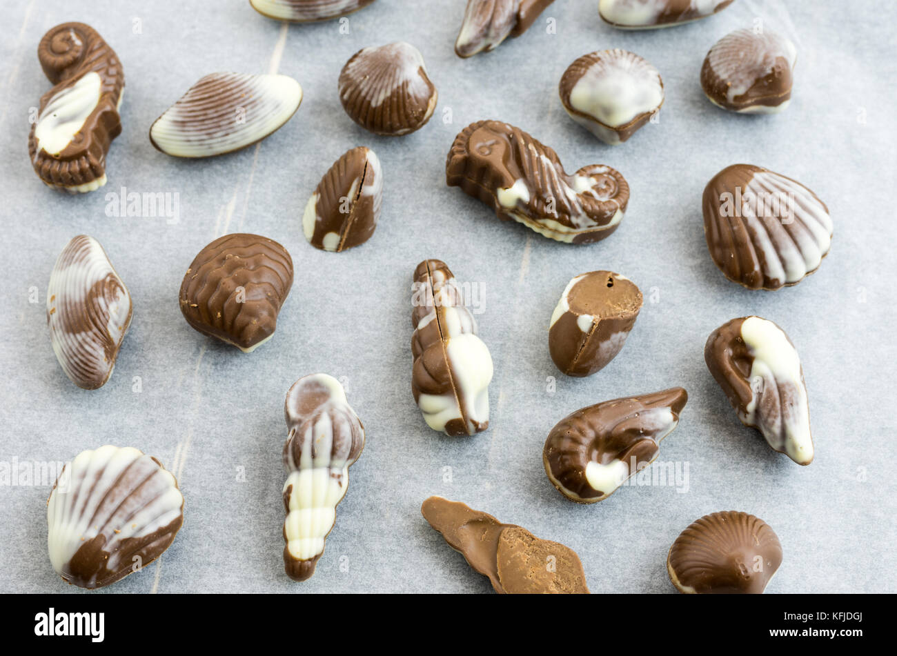 Sweets made from milk chocolate. Sweets in the form of sea shellfish ...