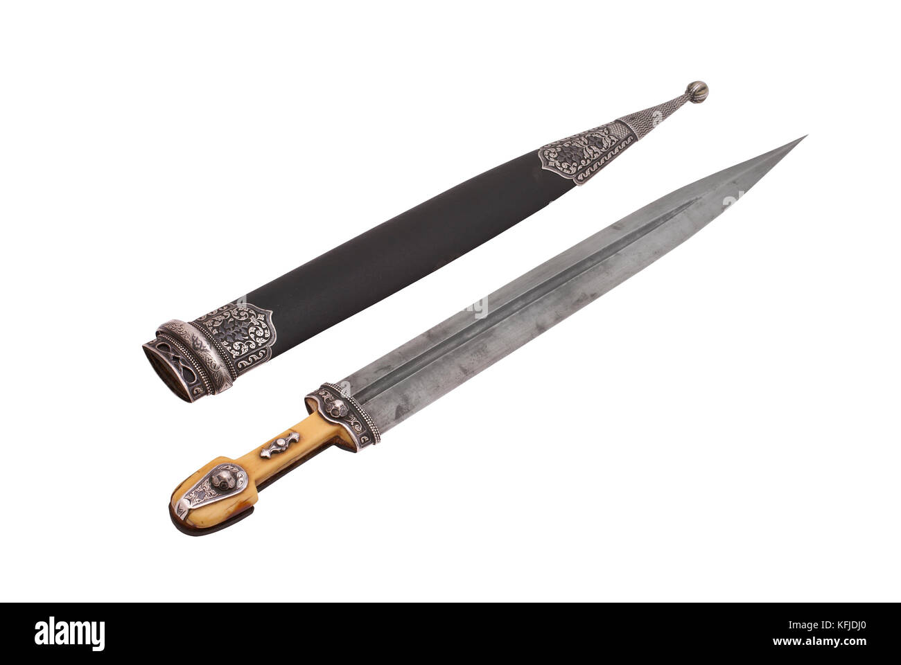Caucasian dagger with beautiful grip, blade from Damascus stee and rich ...