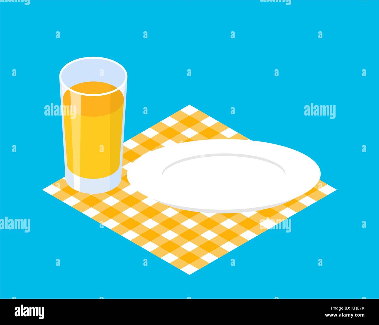 Breakfast template. Glass juice and empty plate. Vector illustration ...