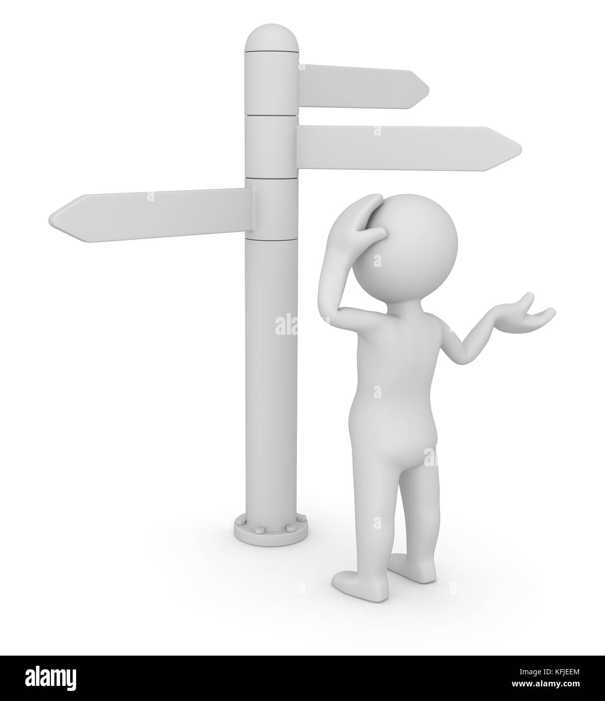 Man and directions sign , computer generated image. 3d render Stock ...