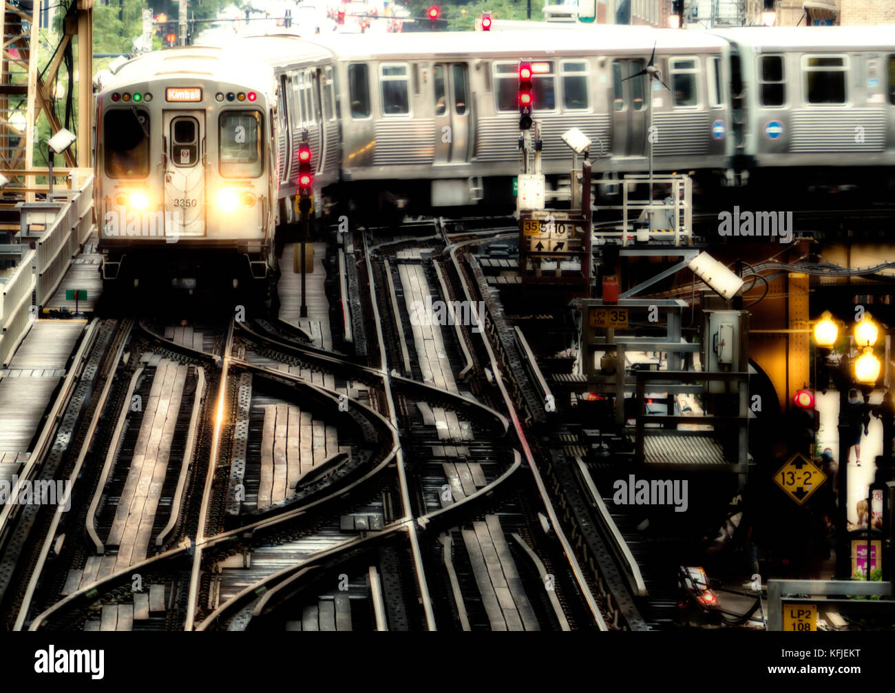 Train on elevated tracks within buildings at the Loop, Chicago City ...