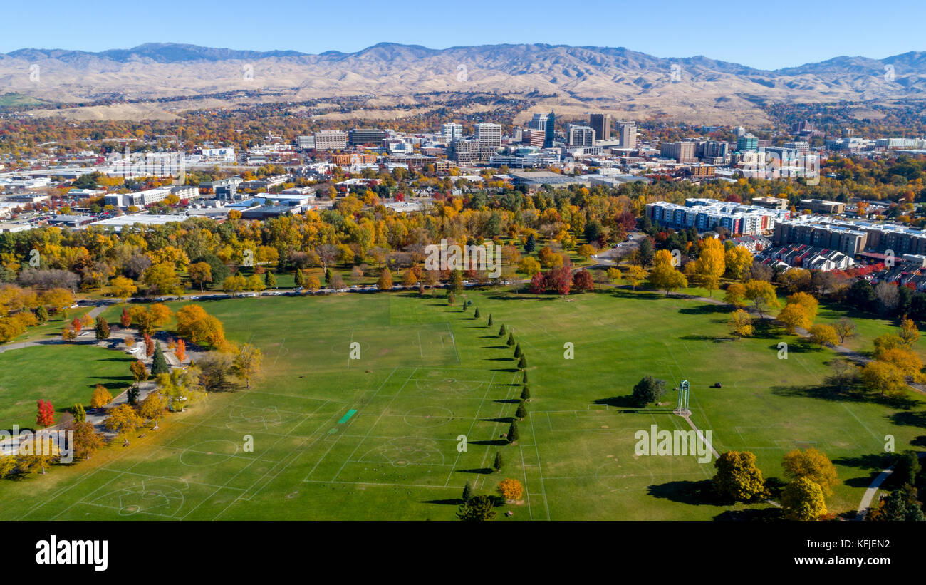 Nice view of Boise Idaho in fall with grass field in a park Stock Photo ...